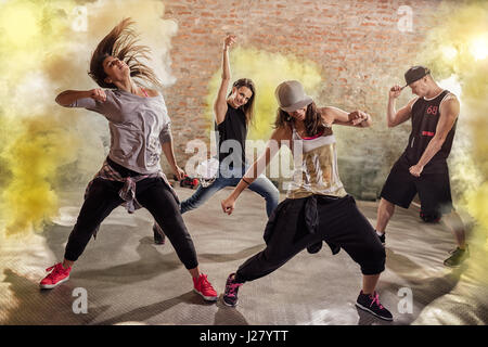 Male cardio dance fit dancer and man instructor giving dancing fitness ...