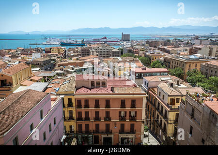 View on the city of Cagliari, the capital of Sardinia, Italy. Colorful ...