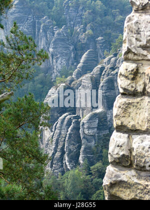 Germany, Saxony, Saxon Switzerland, view between rocks through on rocks ...