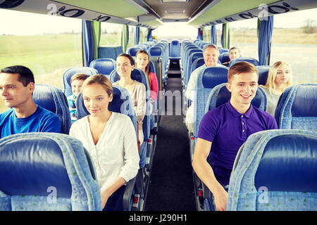 group of happy passengers in travel bus Stock Photo - Alamy