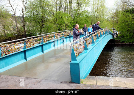 hundreds of "love locks" on the footbridge on river Limmat at Zurich ...