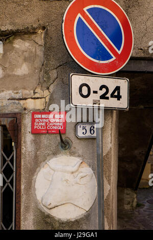 GUARDISTALLO, Pisa, Italy - Marble bas-relief of a cow's head symbol of ...