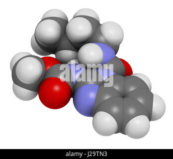 Benomyl fungicide molecule. 3D rendering. Atoms are represented as ...