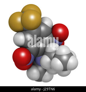 Benfluralin herbicide molecule. 3D rendering. Atoms are represented as ...