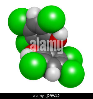 Hexachlorophene disinfectant molecule. 3D rendering. Atoms are ...