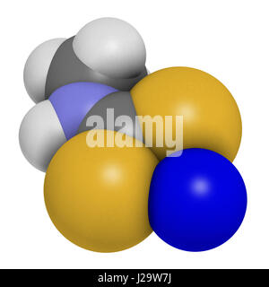 Metam sodium pesticide molecule. 3D rendering. Atoms are represented as ...