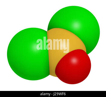 Thionyl chloride (SOCl2) chemical reagent molecule. Skeletal formula ...
