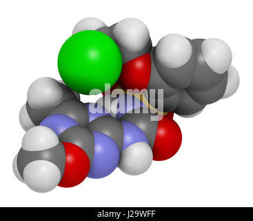 Triasulfuron herbicide molecule. 3D rendering. Atoms are represented as ...
