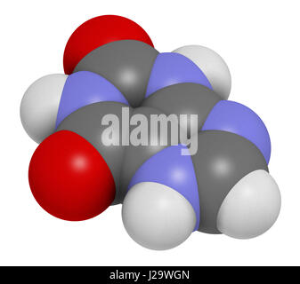 Xanthine purine base molecule. 3D rendering. Atoms are represented as ...