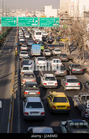 Tehran, IRAN - February 22, 2017 Morning Traffic on Resalat Highway ...