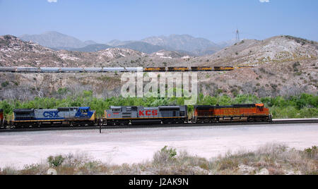 Freight train at Cajon Pass, San Bernardino County, California, USA ...