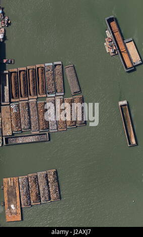 Aerial View of Sand Barges on Nashville River with Cityscape Backdrop ...