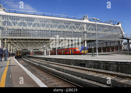 Waterloo train station platforms with view from above of passenger ...