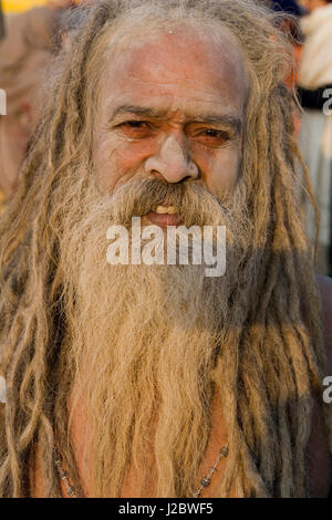 Dreadlocked beard and hair holy sadhu yogi man at Dussehra fair ...