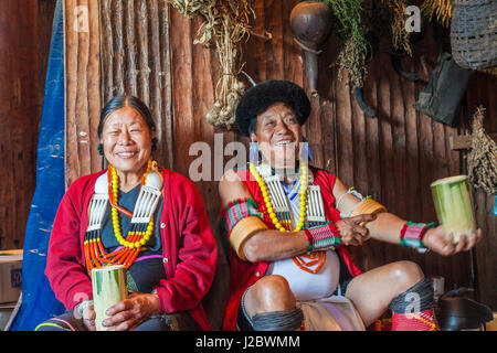 Chakhesang (tribe) couple in house, Hornbill festival, Nagaland, India ...