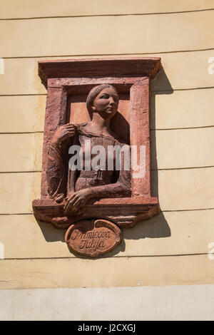 Slovenia, Ljubljana, sculpture of Julija Primic in Preseren square ...