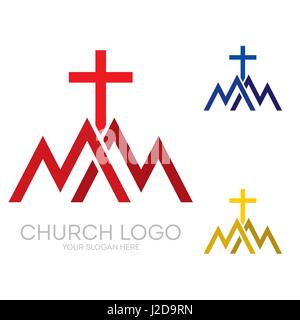 Church logo. Christian symbols. Triangles, mountains, the cross of ...