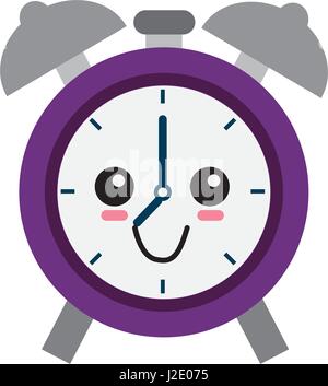 Cute cartoon purple alarm clock. 3d realistic table clock with shaddow ...