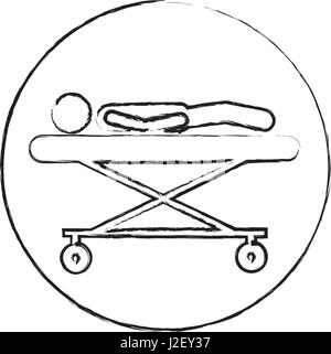 blurred silhouette pictogram lay down patient in stretcher clinical ...