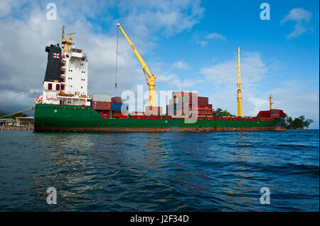 Container Ship in the harbor of Alotau, Papua New Guinea Stock Photo ...