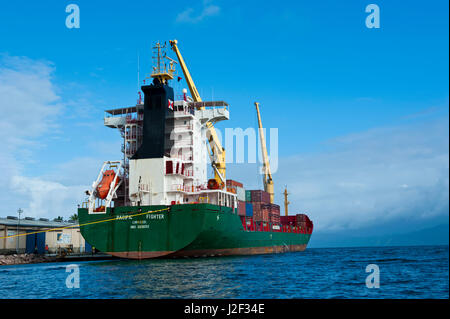 Container Ship in the harbor of Alotau, Papua New Guinea Stock Photo ...