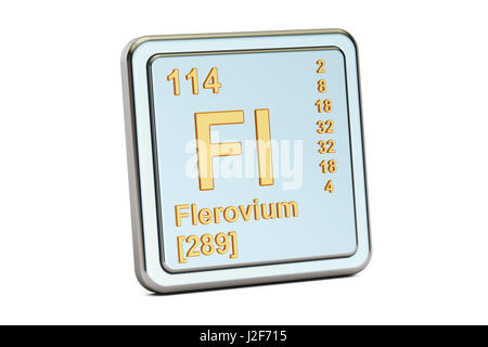 Flerovium Fl, chemical element sign. 3D rendering isolated on white ...