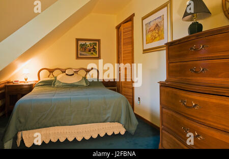 A bedroom in a 1970's style house which was featured in a 1975 Stock ...