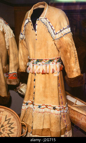 Traditional Athabaskan clothing made from moose hide and decorated with ...
