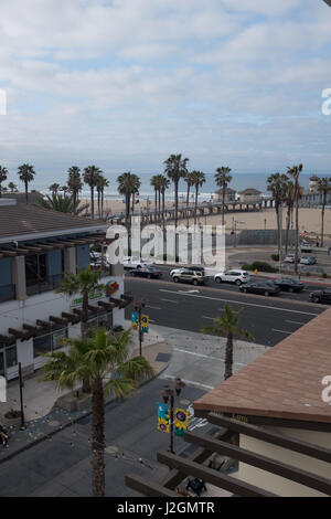 Aerial shot of Huntington Beach boardwalk, promenade Stock Photo - Alamy