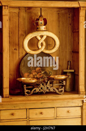 Old Antique weight measuring and kitchen goods weighing on the wooden ...