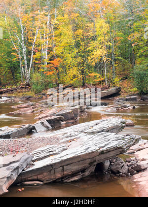 USA, Michigan, Upper Peninsula. Bonanza Falls, where the Iron river ...