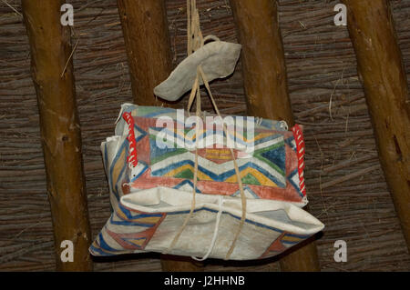 Painted Mandan storage box made from rawhide parfleche on display ...