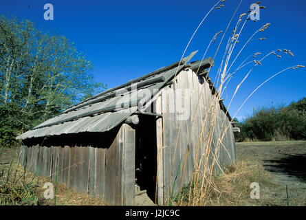 Traditional cedar plank longhouse used by the Chinook Indians of the ...