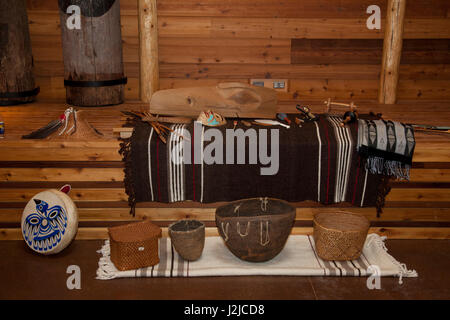 Traditional Coast Salish carved cedar wood ceremonial rattle Stock ...