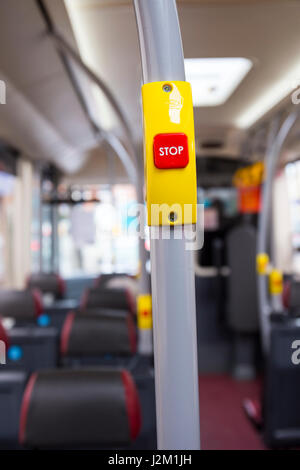 Stop button with braille inside bus Stock Photo - Alamy