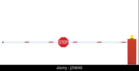 Gated Road Barrier Closeup, Octagonal Stop Sign, Roadway Gate Bar In ...