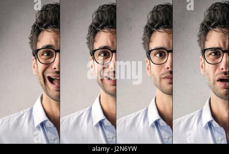 Collage of young handsome business man over isolated background looking ...