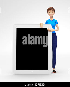 A 3D render of a tablet with a blank white screen on a blue background ...