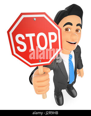 stop sign - white 3D man on red stop sign shows stop signal - 3D ...