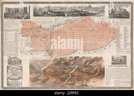 The Great Chicago Fire map depicts the areas affected by the ...