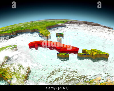 Cuba as seen from orbit on model of Earth. 3D illustration with ...