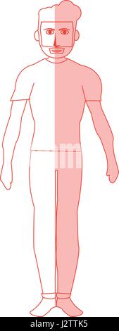 red silhouette shading cartoon full body man with shorts and jacket ...