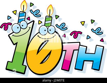 A cartoon illustration of the text 10th with a birthday candle and ...