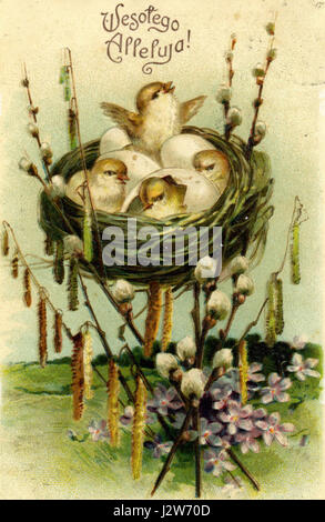A vintage Russian Easter postcard, depicting traditional Easter imagery ...