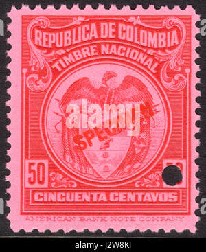 This 50-cent stamp from Colombia in the 1890s features a telegraph ...