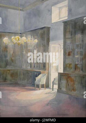The painting *1800 Garrison Library Interior* depicts the interior of a ...