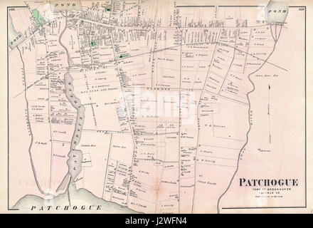 1873, Beers Map of Patchogue, Long Island, New York Stock Photo - Alamy