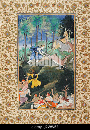 This artwork depicts the Hindu mythological tale of Krishna's victory ...