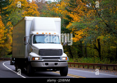 Semi-Truck of the middle class carrying capacity white box with a booth ...