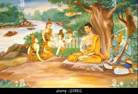 'Ascetic Bodhisatta Gotama with the Group of Five' depicts a scene from ...